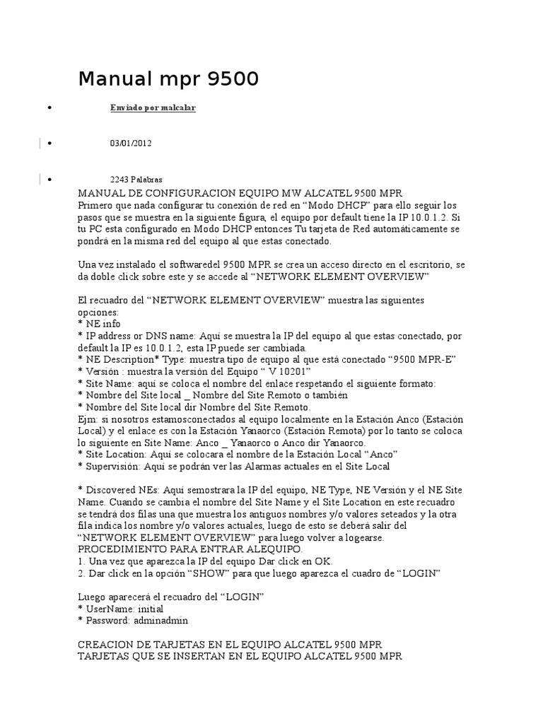 Manual MPR 9500 | PDF | Red de computadoras | Telecomunicaciones