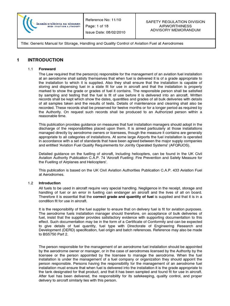 Aviation Fuel Storage and Quality Manual | PDF | Jet Fuel | Dangerous Goods