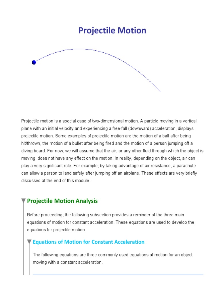 Projectile Motion PDF | PDF | Drag (Physics) | Trajectory