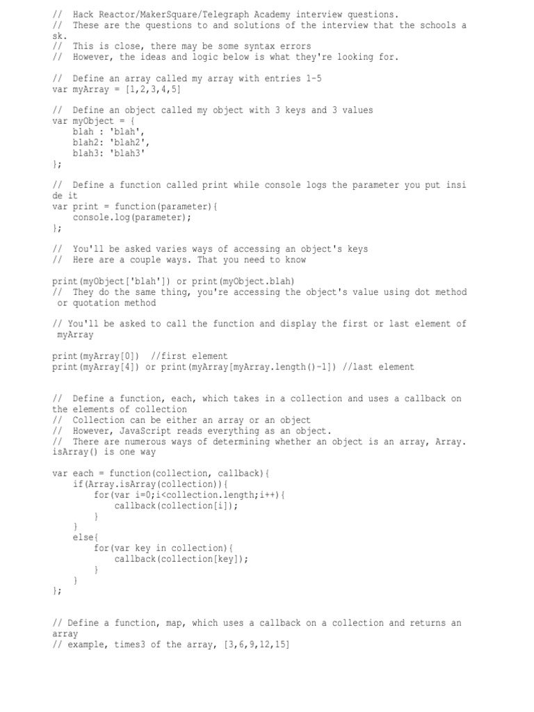 Hack Reactor MakerSquare Telegraph Academy Questions and Solutions | PDF | Callback (Computer ...