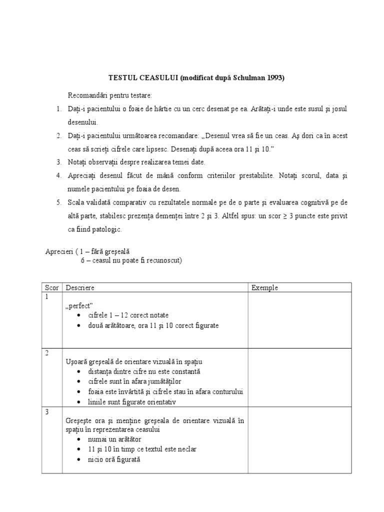 Testul Ceasului | PDF