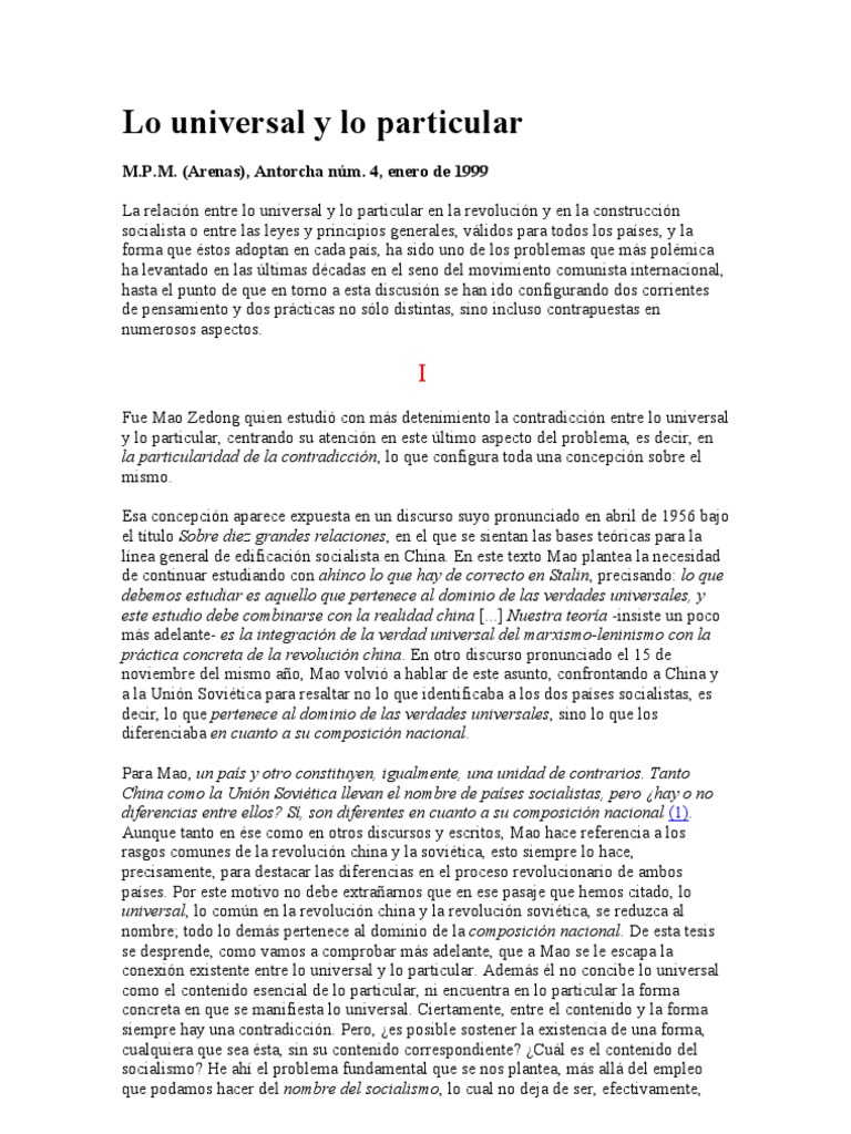 Lo Universal y Lo Particular | PDF | Dialéctico | marxismo