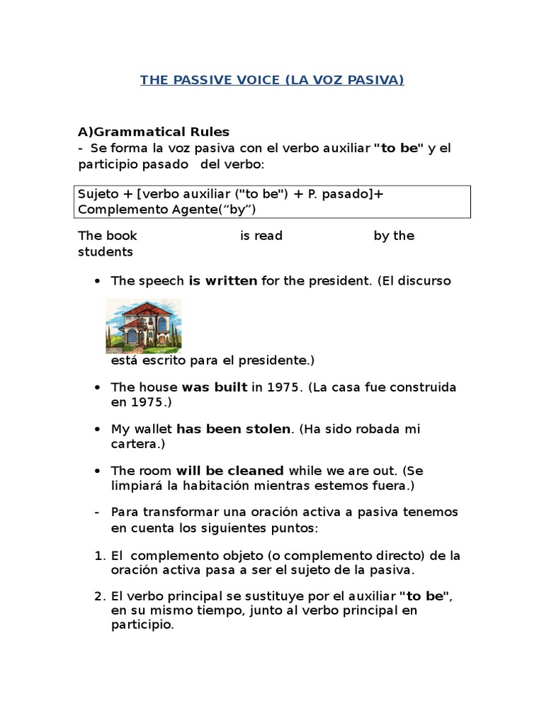 Passive Voice (Grammar y Ejercicios) | PDF | Mecánica del lenguaje ...