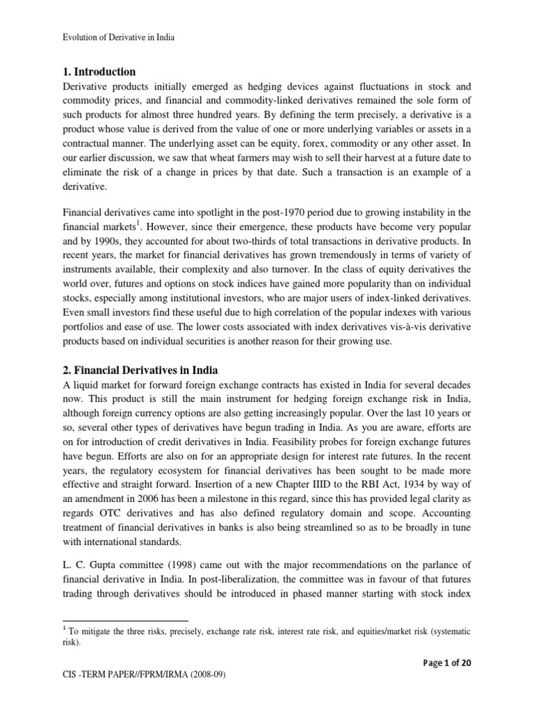 Term Paper - Evolution of Derivatives in India | PDF | Futures Exchange ...