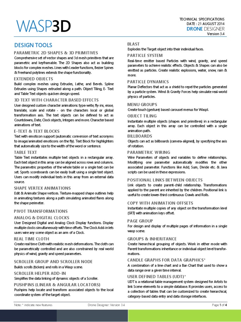 Drone Designer Tech Specs | PDF | Texture Mapping | Rendering (Computer Graphics)