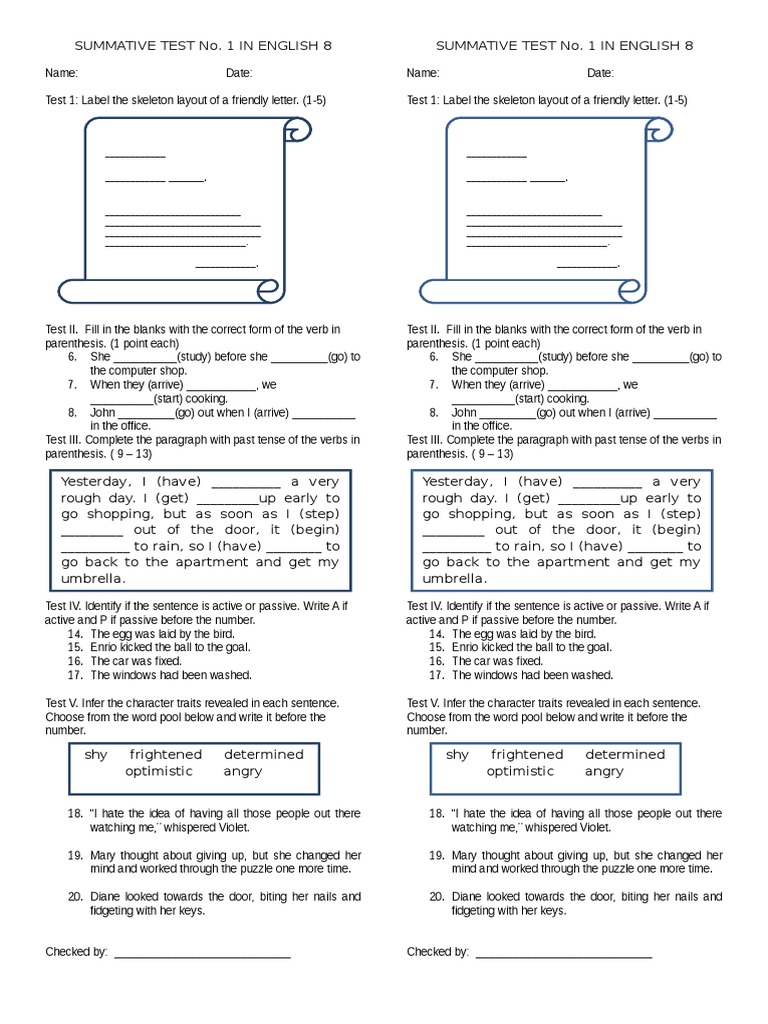 Summative Test No1 in English 8 | Download Free PDF | Syntactic ...