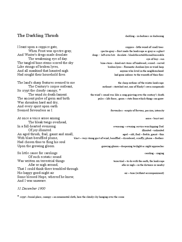 Darkling Thrush by Thomas Hardy | Rhyme | Poetry