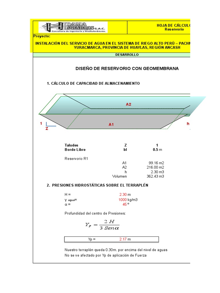 Diseño de Reservorio de Geomembrana | PDF