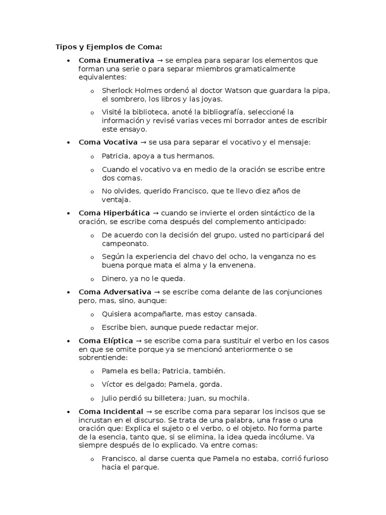 Tipos y Ejemplos de Coma en Español | PDF | Artes del Lenguaje y ...