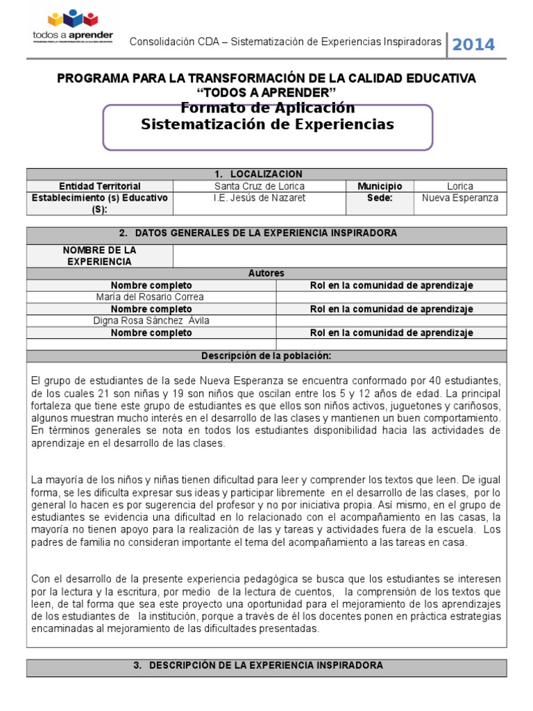 Sistematizacion de Experiencias | PDF | Lectura (proceso) | Escritura