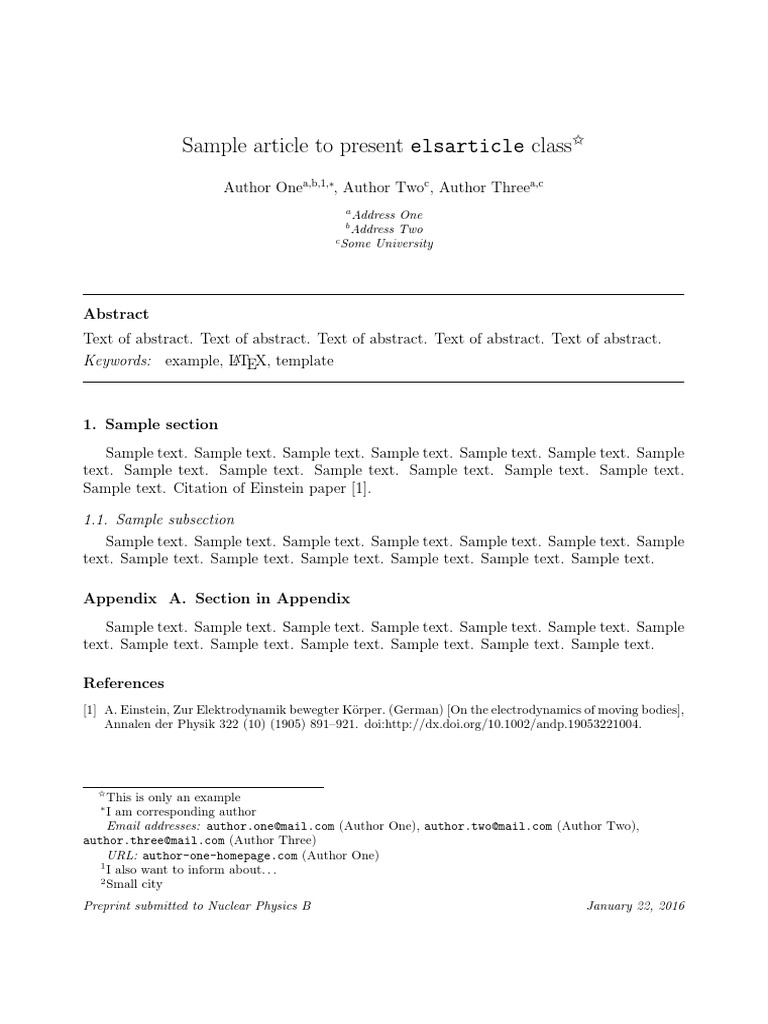 Sample Article To Present Elsarticle Class: A, b,1, C A, C | PDF