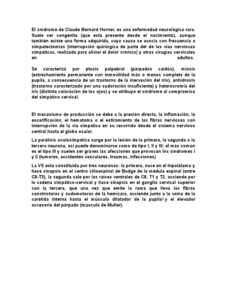 El Síndrome de Claude Bernard Horner | PDF | Anatomía humana | Medicina