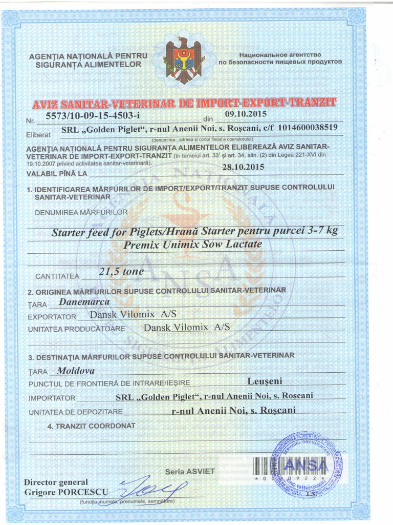 Golden Piglet SRL Import Permit | PDF | Social Science