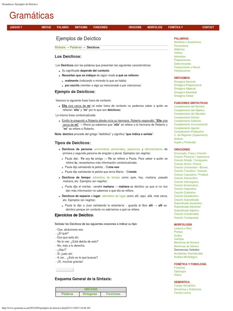 Gramáticas Ejemplos de Deíctico.pdf | Oración (Lingüística) | Adverbio