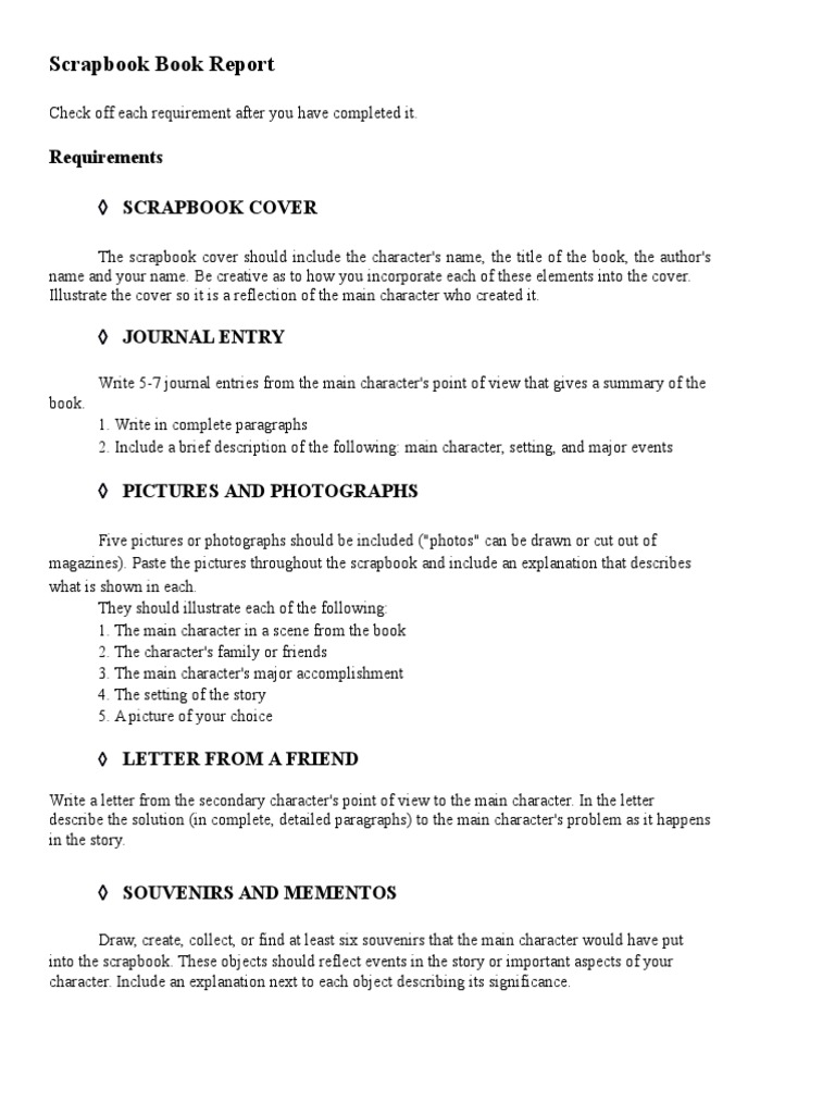 Scrapbook Book Report Guidelines | PDF | Home & Garden | General Fiction