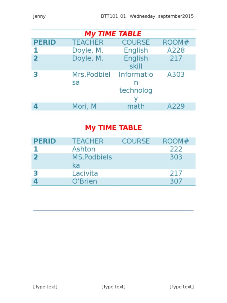 My Time Table | PDF