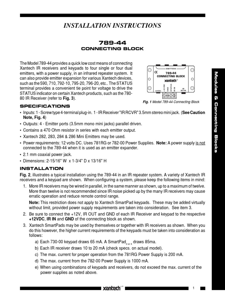 Xantech 789-44 IR Block | PDF | Power Supply | Resistor