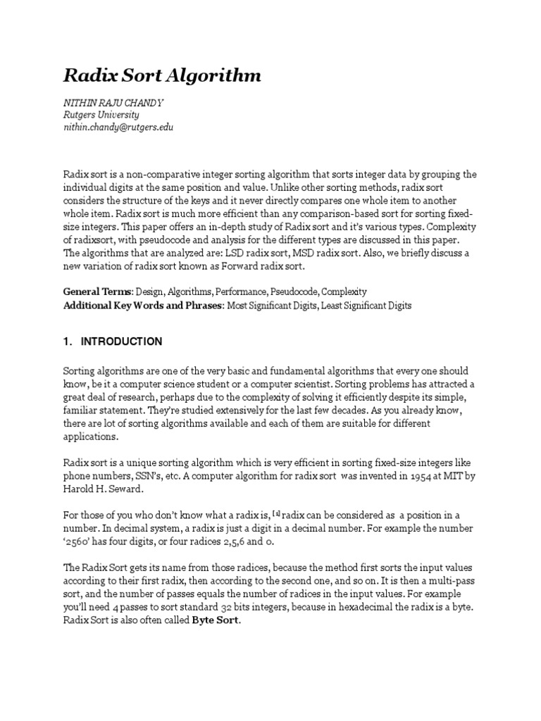 Radix Sort Algorithm | PDF | Discrete Mathematics | Theoretical Computer Science