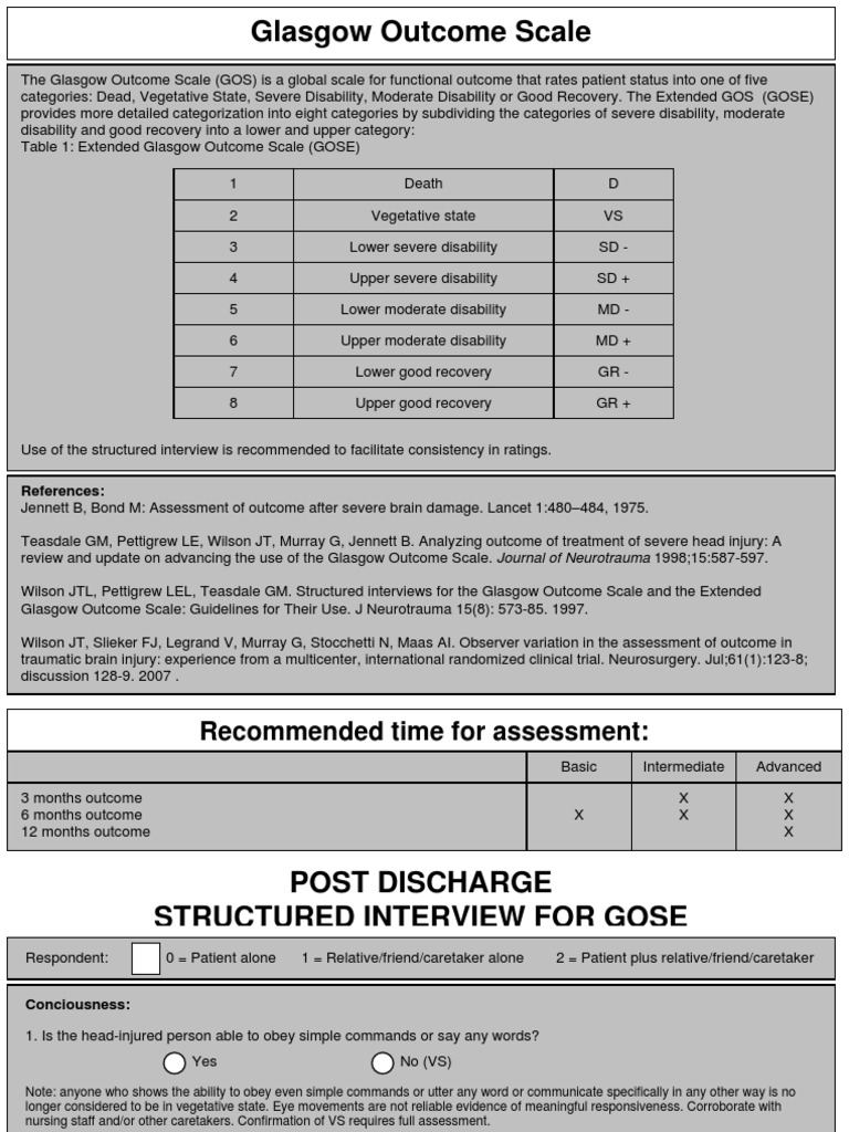 The Glasgow Outcome Scale (GOS) y Extended (GOSE) | PDF