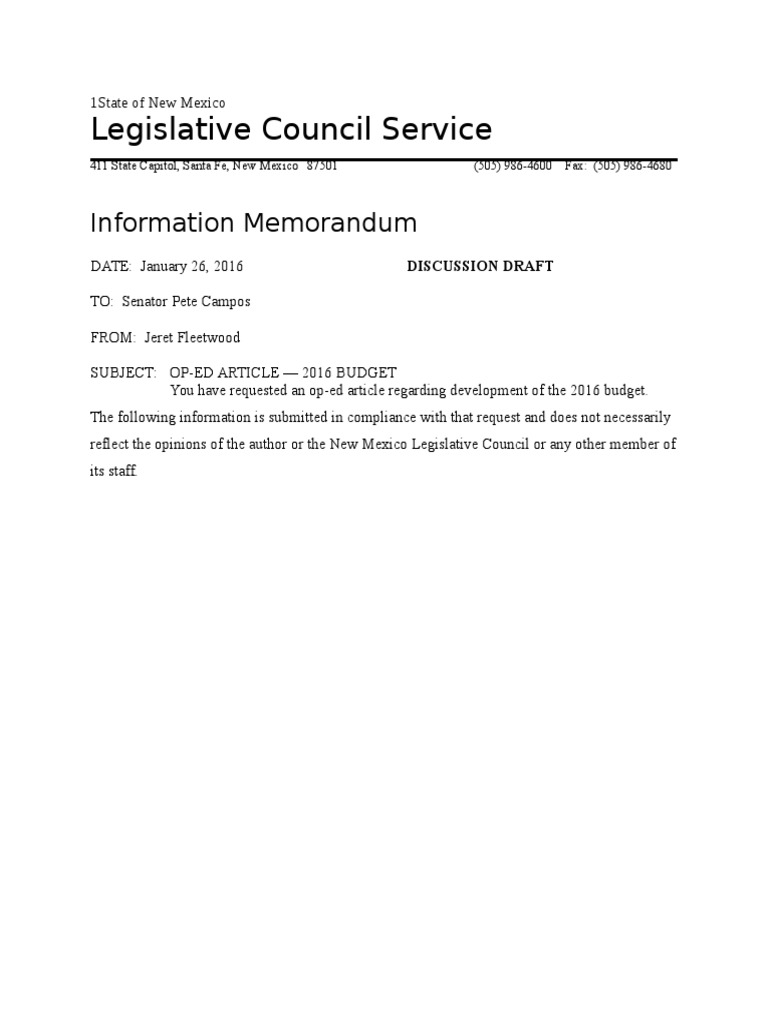 Legislative Council Service: Information Memorandum | PDF | Employment ...