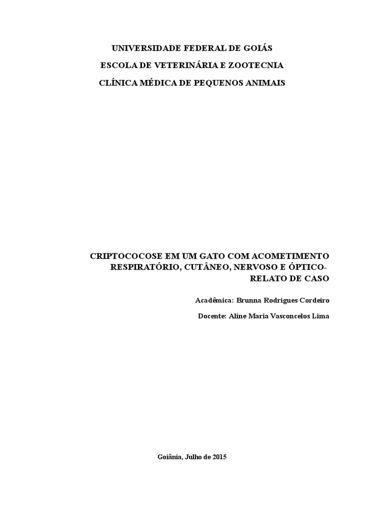 Criptococose Artigo | PDF | Gatos | Medicina Veterinária