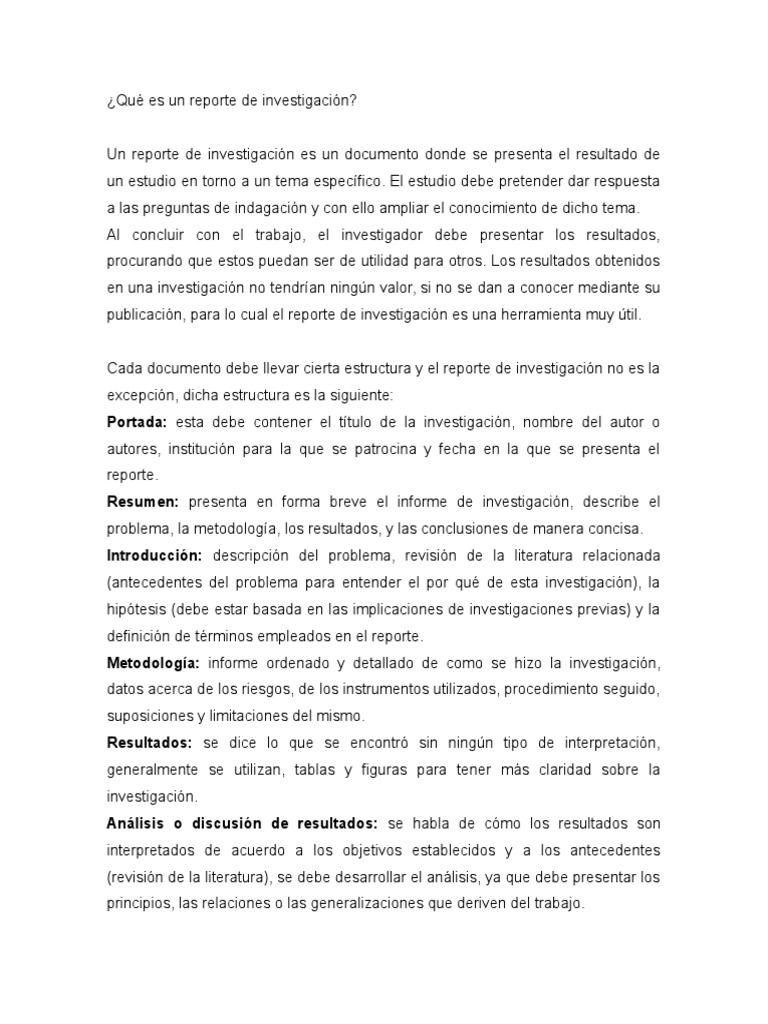 Qué Es Un Reporte de Investigación | PDF | Cuestionario | Hipótesis