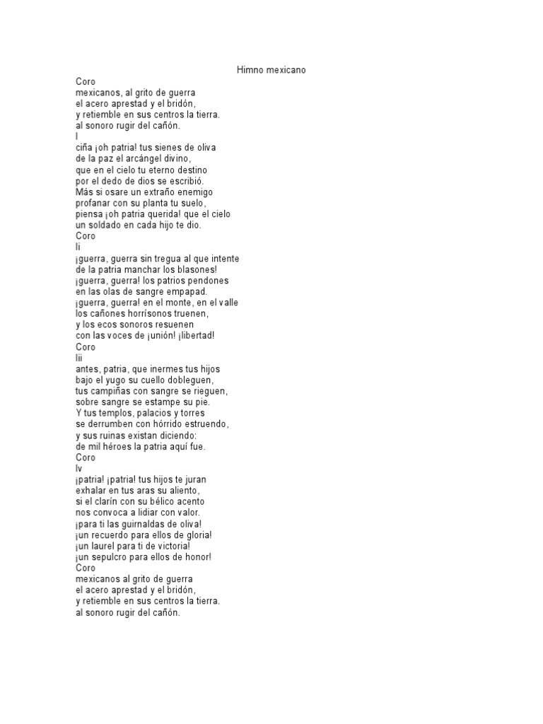 Letra de Himno Mexicano e Himno A Chiapas | PDF
