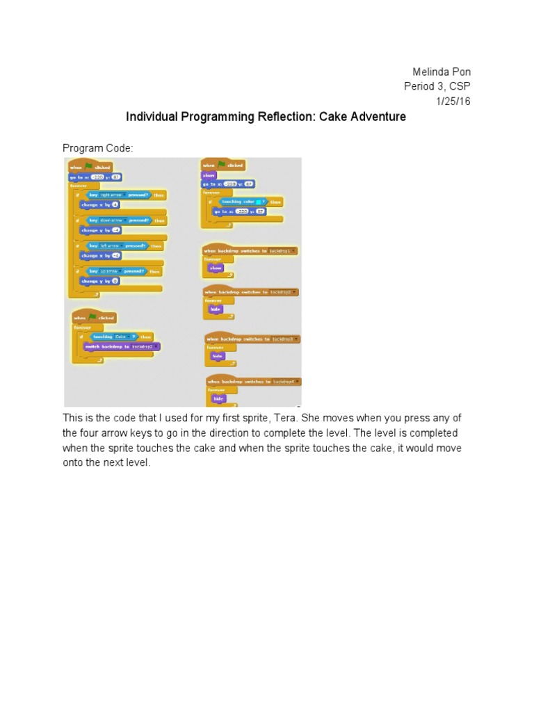 Individual Programming Reflection: Cake Adventure | PDF | Games ...