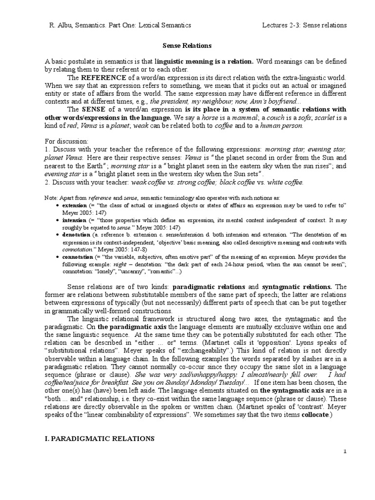 Sense Relations | PDF | Style (Fiction) | Lexical Semantics