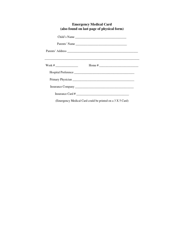 Emergency Medical Card | PDF