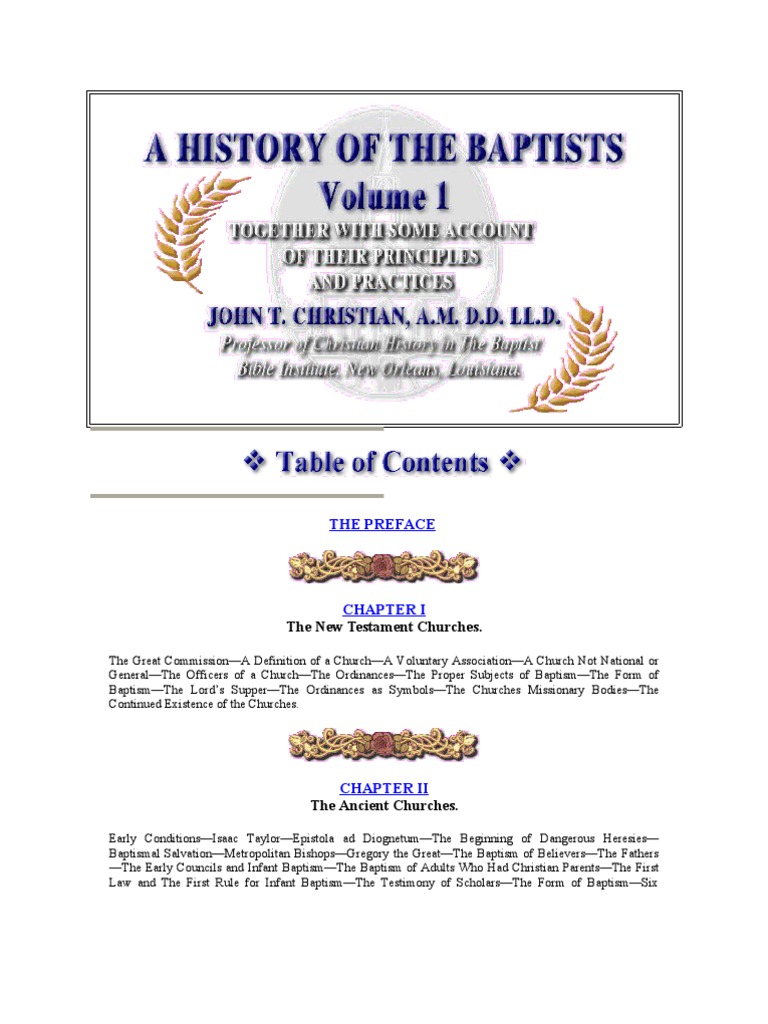 A HISTORY OF THE BAPTISTS Vol. 1 | PDF | Baptism | Christian Church