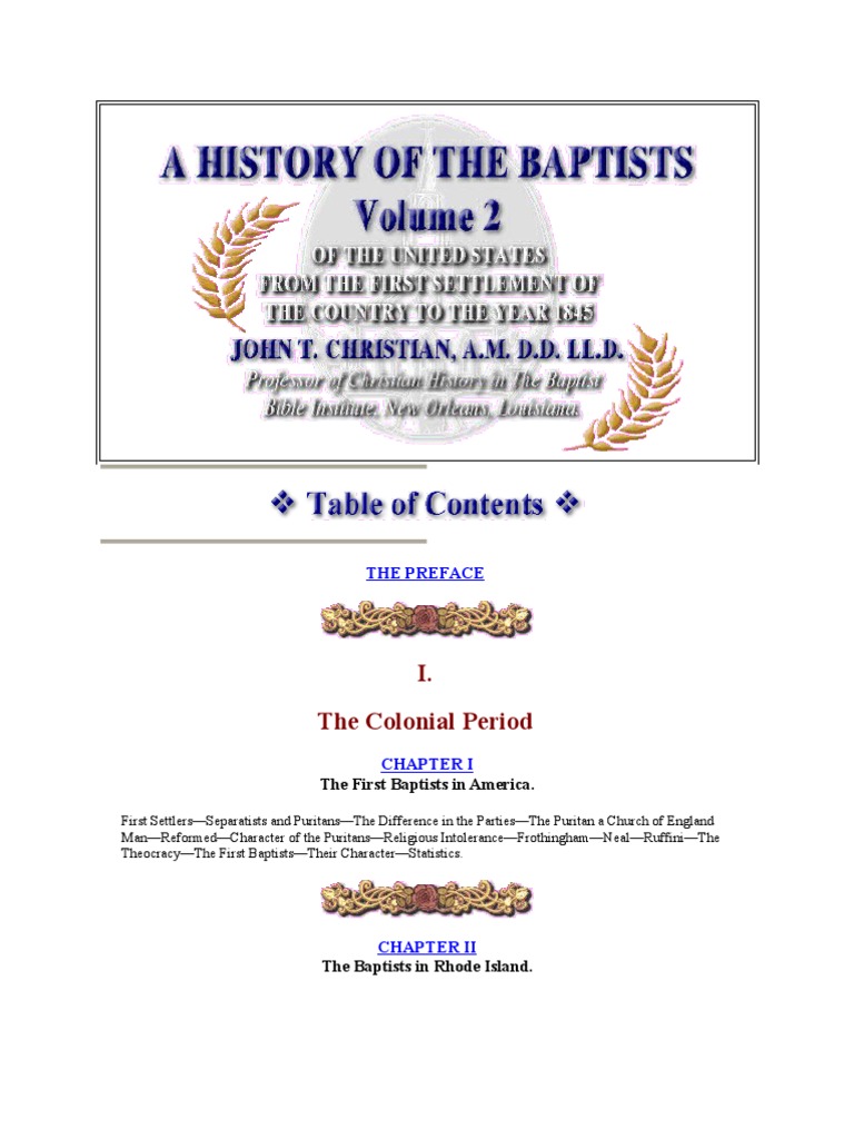 A HISTORY OF THE BAPTISTS Vol. 2 | PDF | Baptists | Puritans