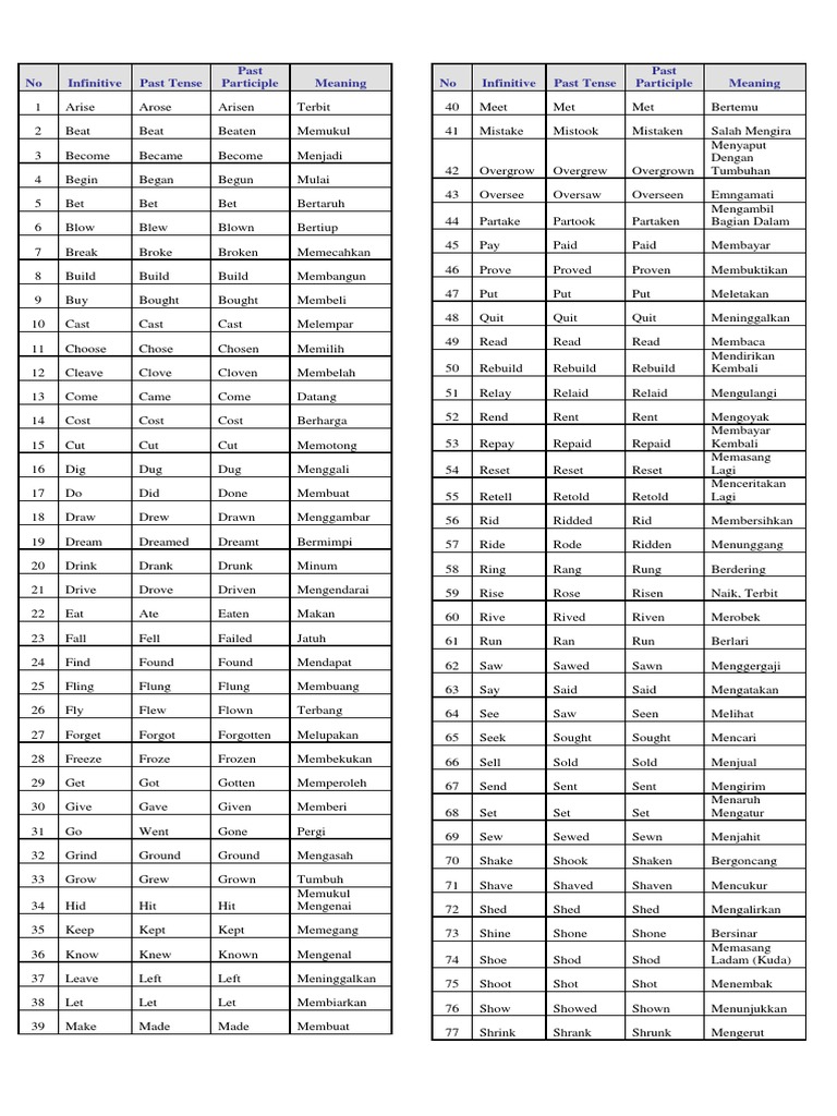 English Verb Conjugation List | PDF