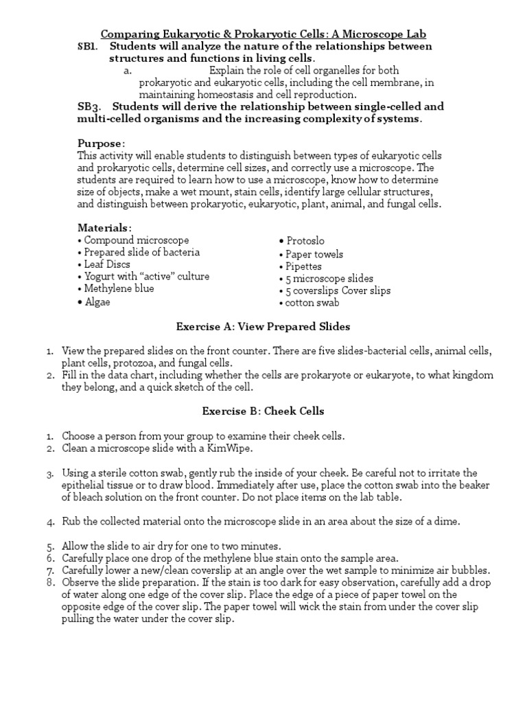 Microscope Lab Pro Vs Euk | PDF | Cell (Biology) | Eukaryotes
