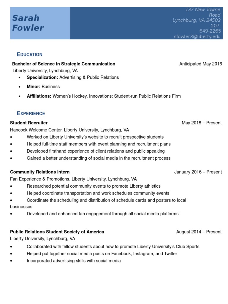 Fowler Sarah Resume | PDF