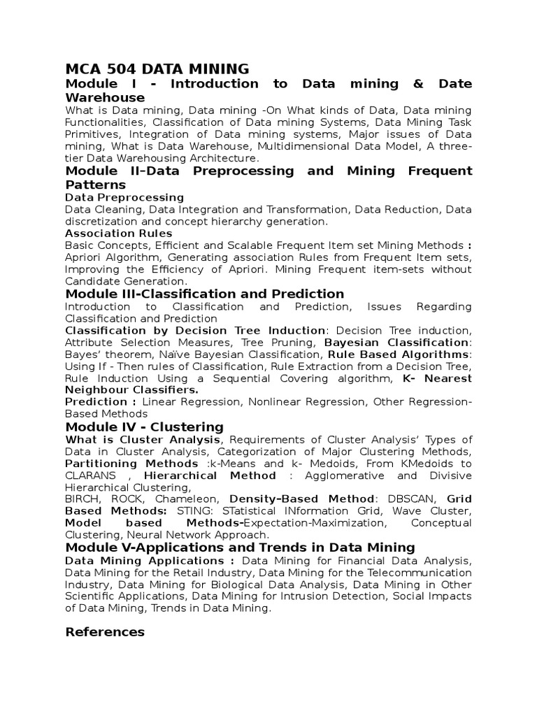 Mca 504 Data Mining Syllabus | PDF | Cluster Analysis | Statistical Classification