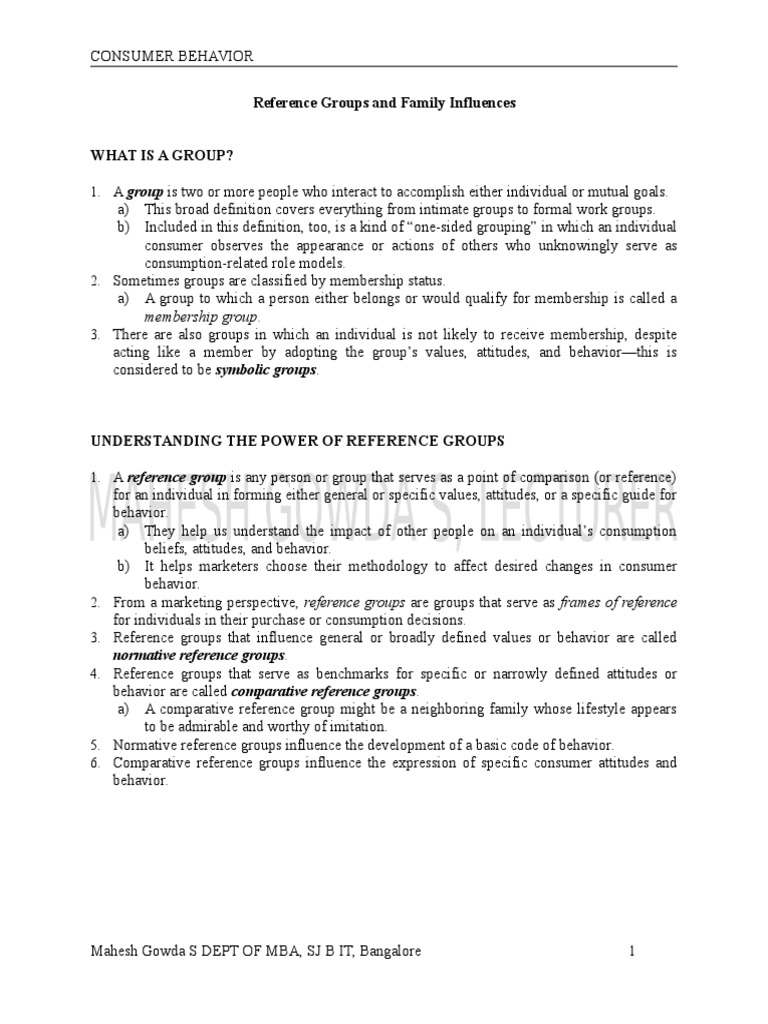 Reference Groups and Family Influences | PDF | Behavior | Socialization