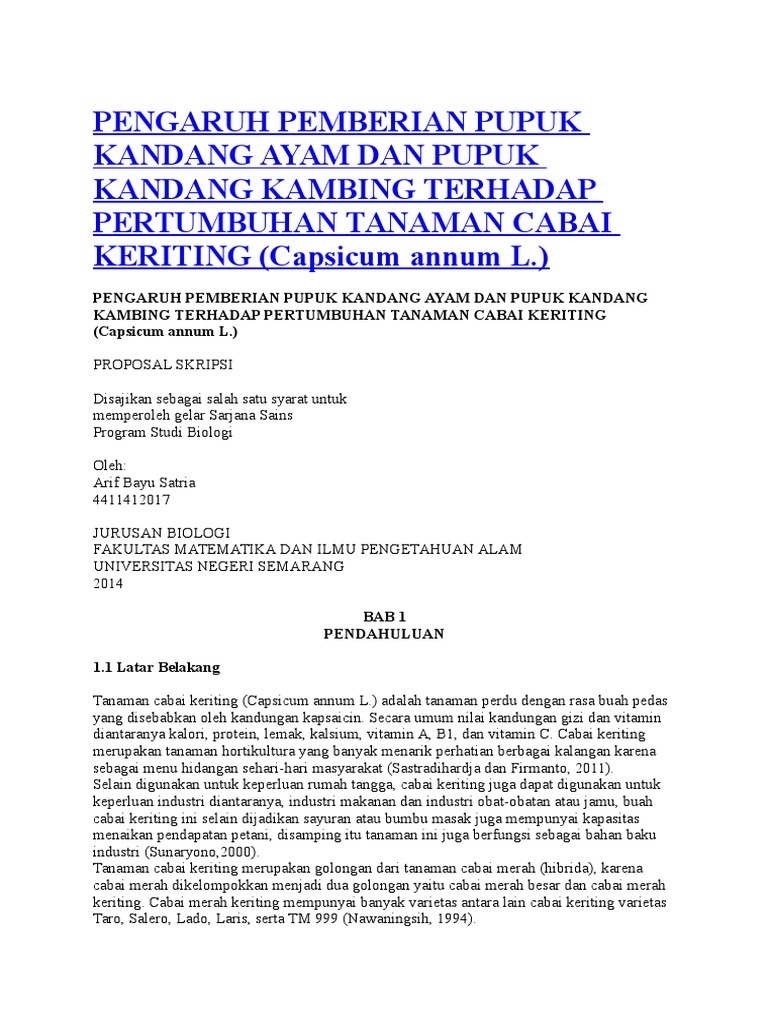 Pengaruh Pemberian Pupuk Kandang Ayam Dan Pupuk Kandang Kambing Terhadap Pertumbuhan Tanaman ...