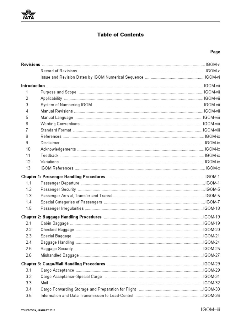 Table of Contents for Aircraft Operations Manual | PDF