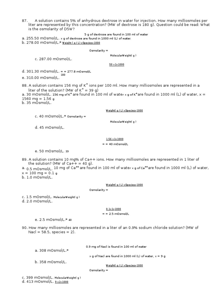 Pebc Calculation Questions | PDF | Mass Concentration (Chemistry) | Ph