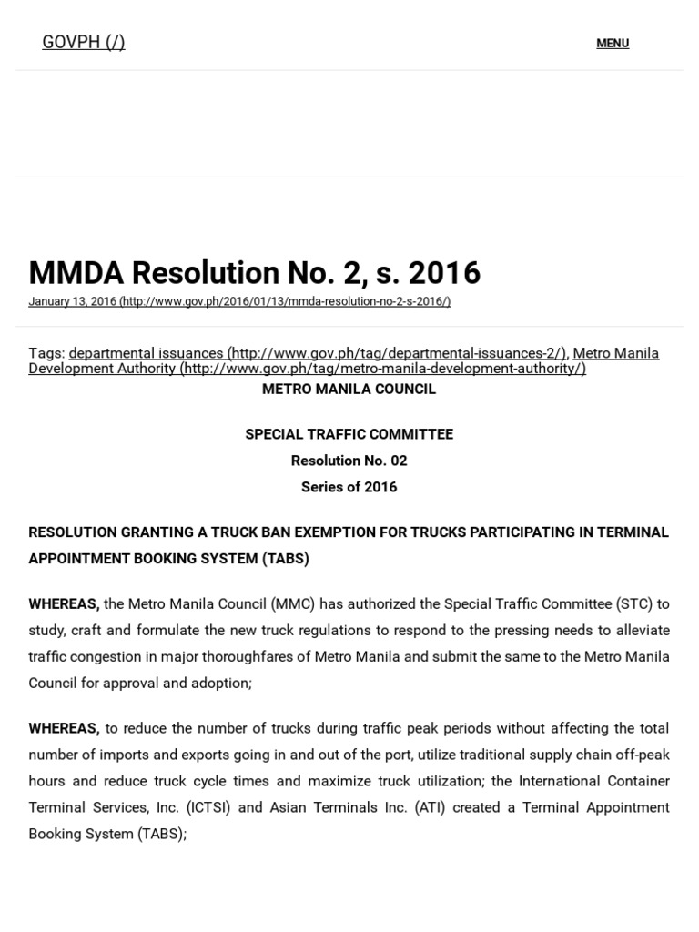 MMDA Resolution No. 2, S 2016 | PDF