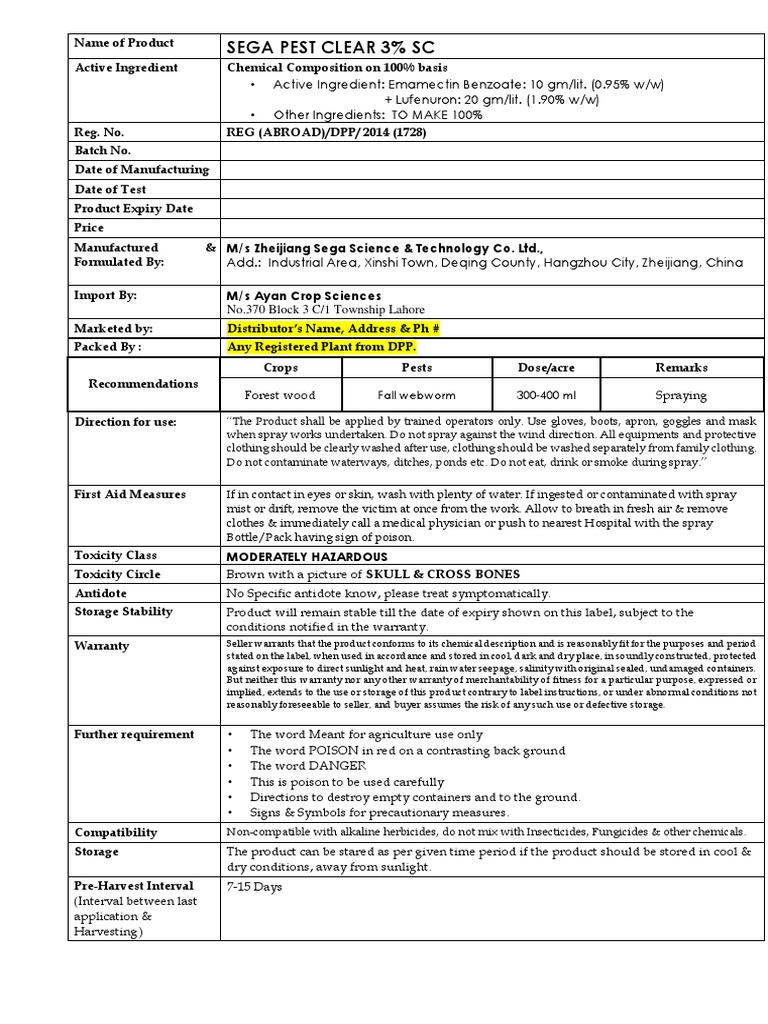 SEGA Pest Clear Insecticide Label | PDF | Poison | Agriculture