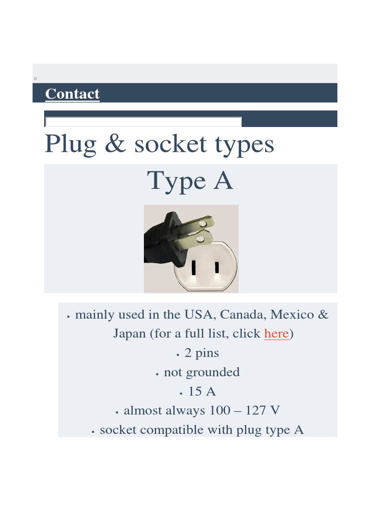 Plug & Socket Types - World Standards | PDF | Ac Power Plugs And ...