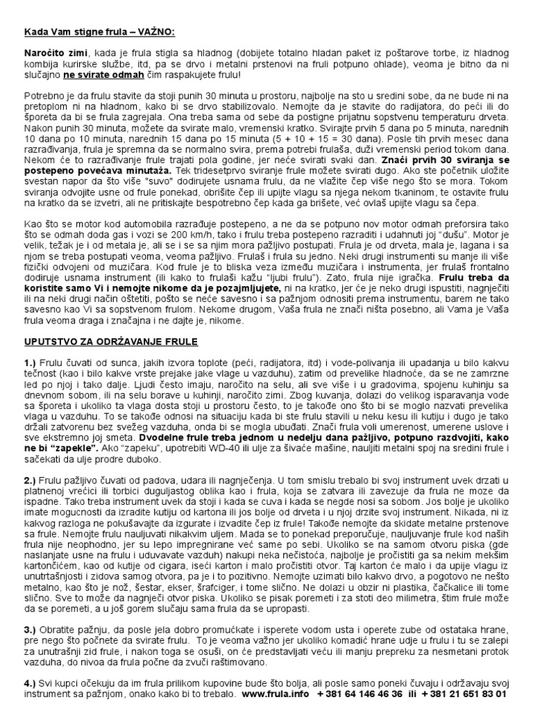 UPUTSTVO+za+odrzavanje+Frule+-+www Frula Info | PDF