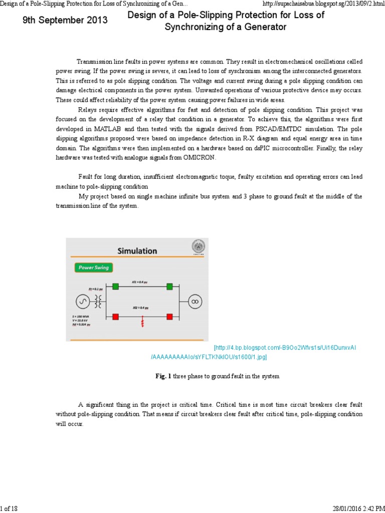 Design of A Pole-Slipping Protection For Loss of Synchronizing of A ...