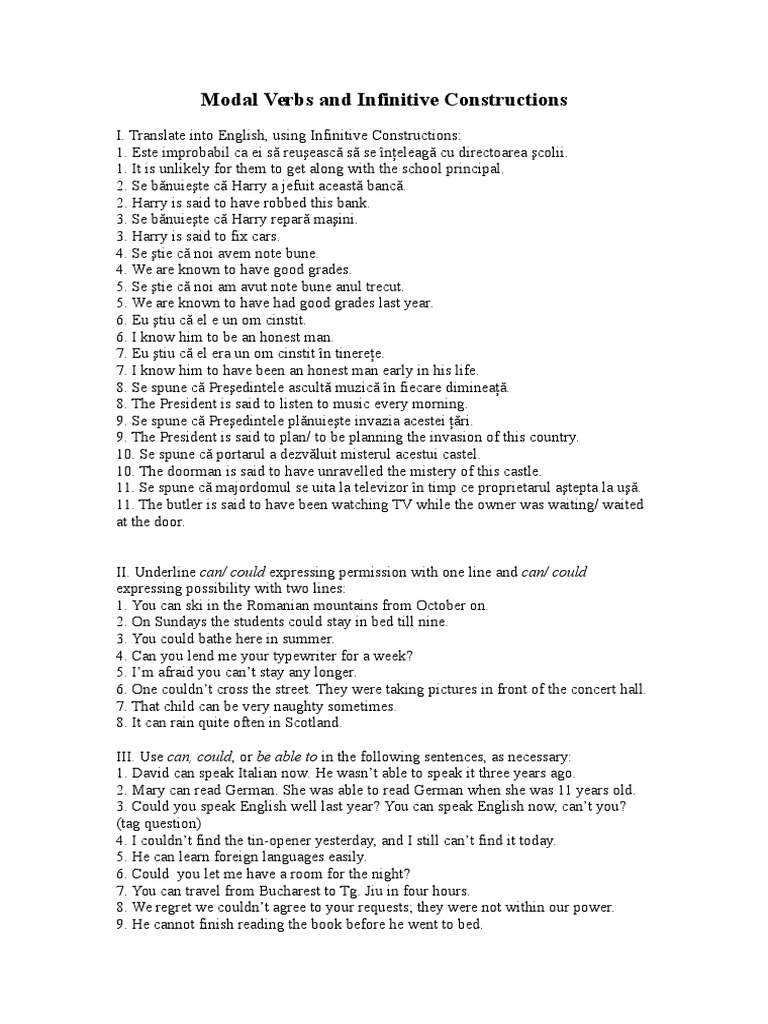 Modal Verbs and Infinitive Constructions | PDF | Syntactic ...