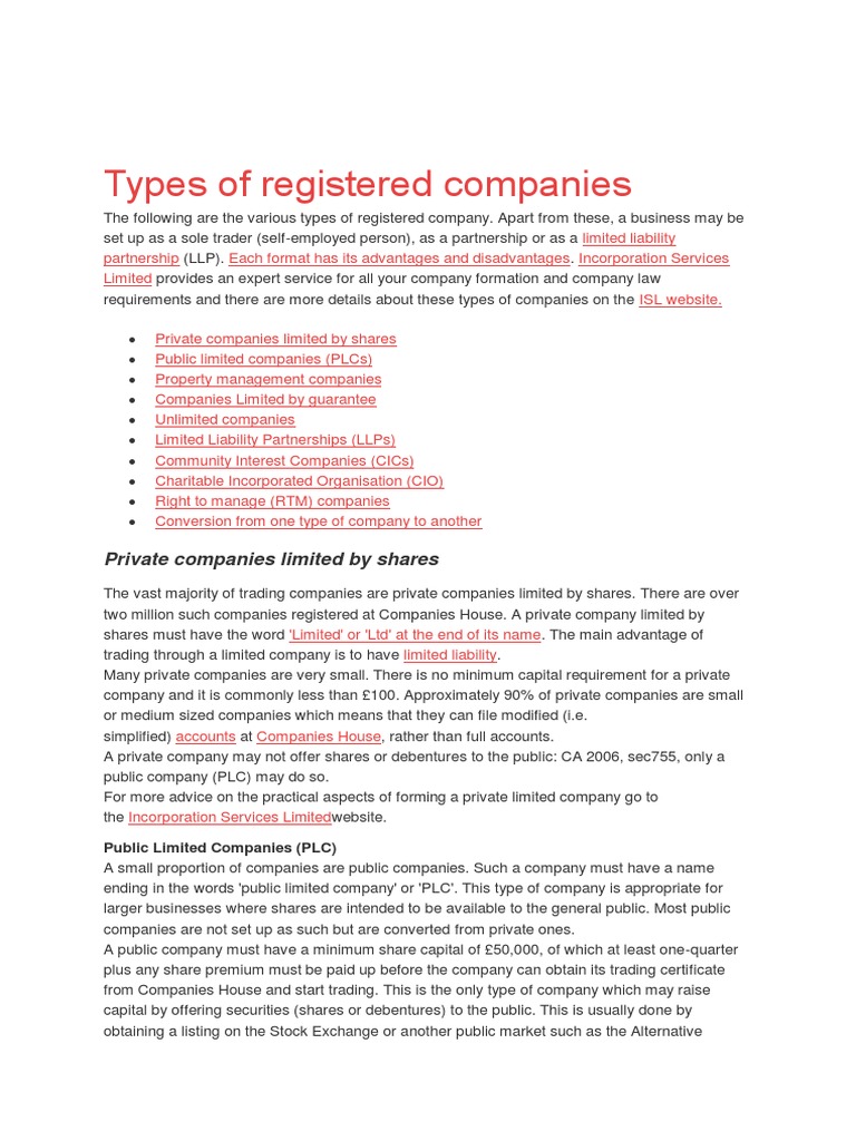 Types of Registered Companies Explained | PDF | Limited Liability ...