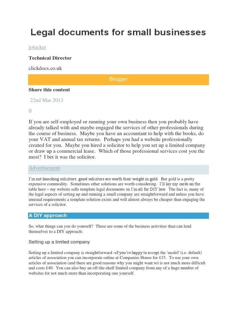 Legal Documents For Small Businesses | PDF | Limited Liability ...