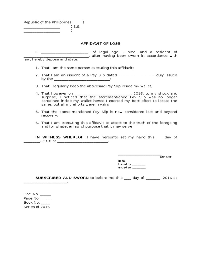 Affidavit of Loss Pay Slip | PDF