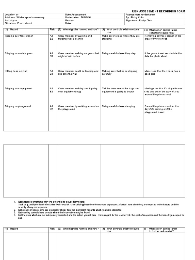 Risk Assessment Template | PDF | Risk | Wellness